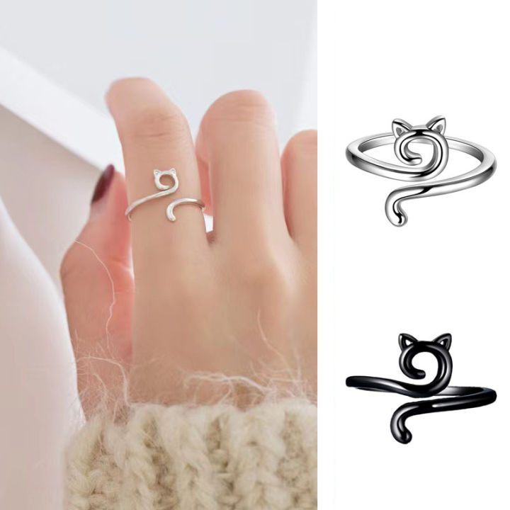 Niche Alloy Cat Ring Simple Adjustable Opening Ring Unisex Animal Ring ...