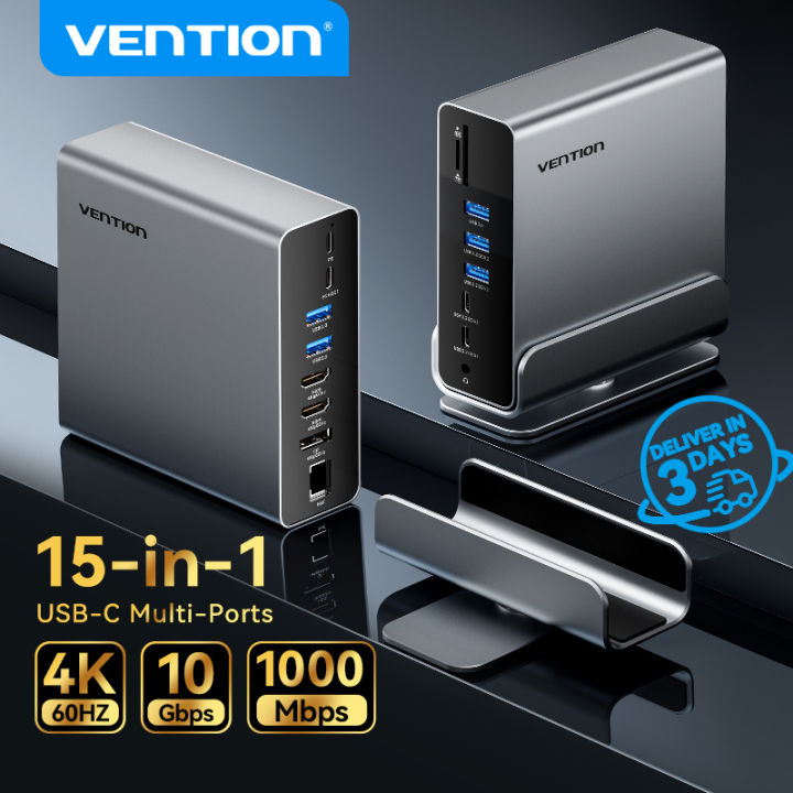 Vention 15 in 1 USB C HUB MST Vertical Docking Station Type C to Multi ...