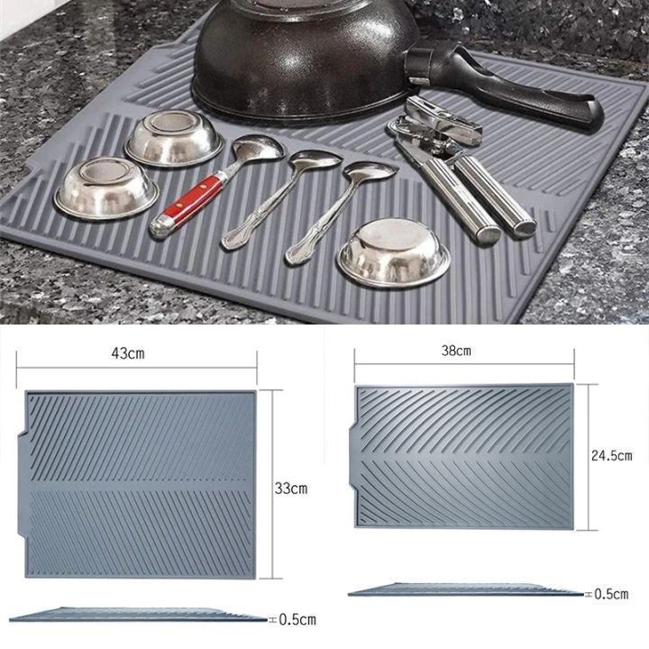 Grey Silicone Dish Drying Mat Table Placemat Kitchen Folding Draining ...
