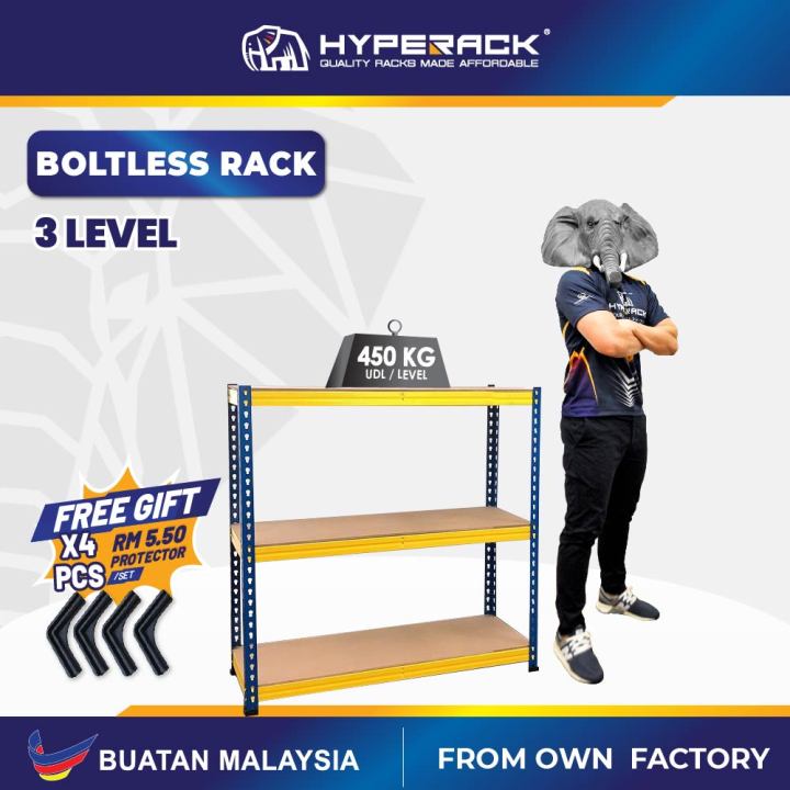 🐘 HYPERACK™️ Adjustable 3 Tier Metal Boltless Rack Rak Dapur Rack Shelf ...