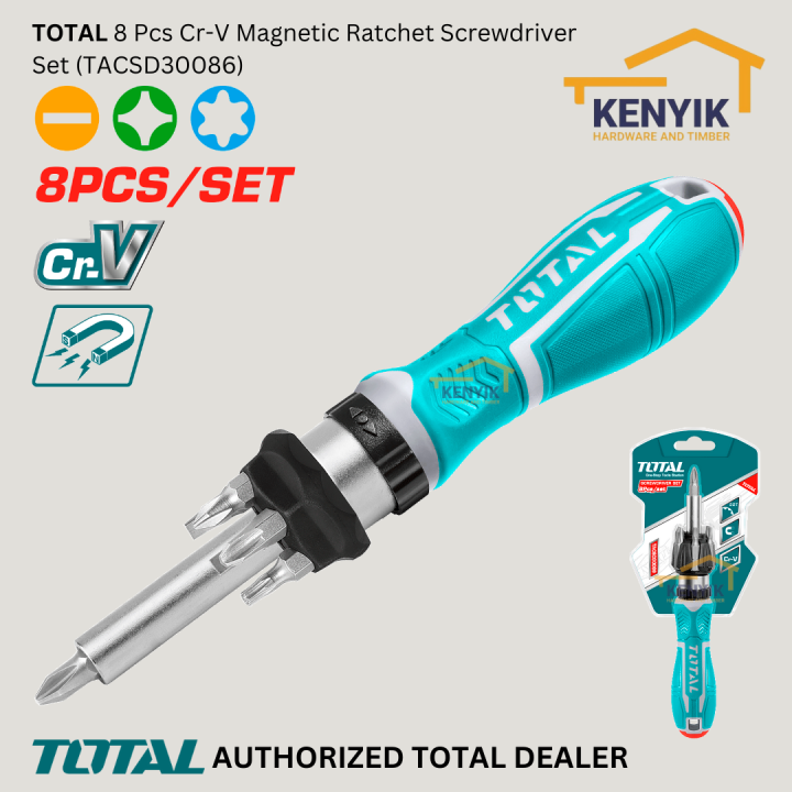 TOTAL 8 Pcs Cr-V Magnetic Ratchet Screwdriver Set (TACSD30086) | Lazada