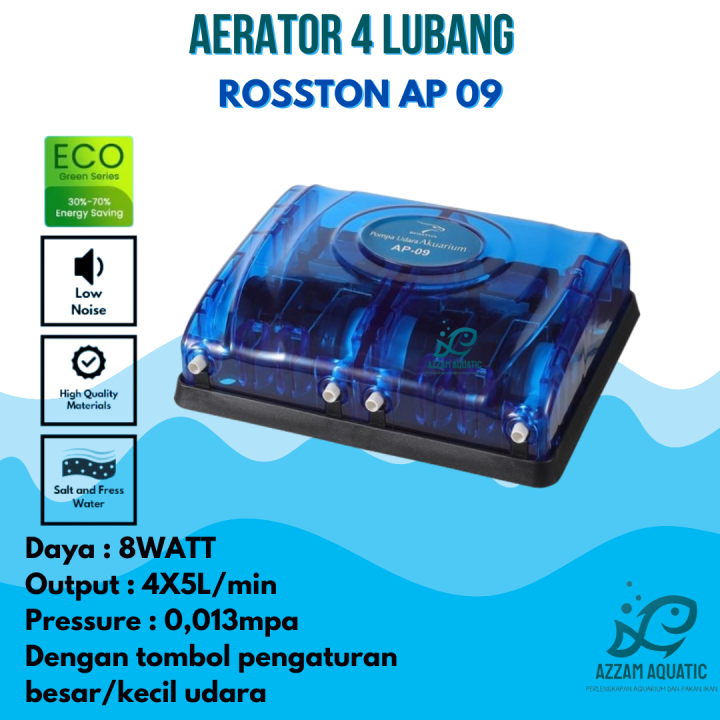 MESIN POMPA UDARA AQUARIUM 4 LUBANG AERATOR ROSSTON AP 09 LOW WATT | Lazada Indonesia