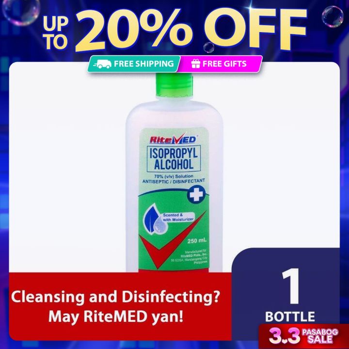 Unilab - RiteMED Isopropyl Alcohol 70% Solution 250mL Bottle (Antiseptic Disinfectant Solution ...