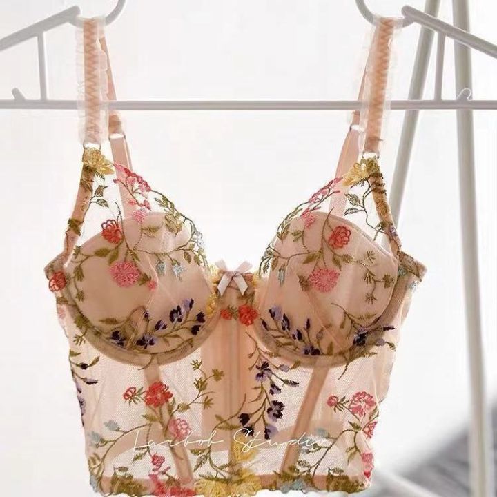 「Reday To Ship」Translucent Floral Corset Lace Sling Bra Push Up Bra ...