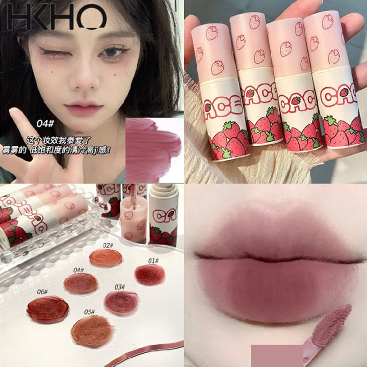 HKHO Strawberry Round Tube Velvet Lip Mud Matte Waterproof Lip Glaze ...