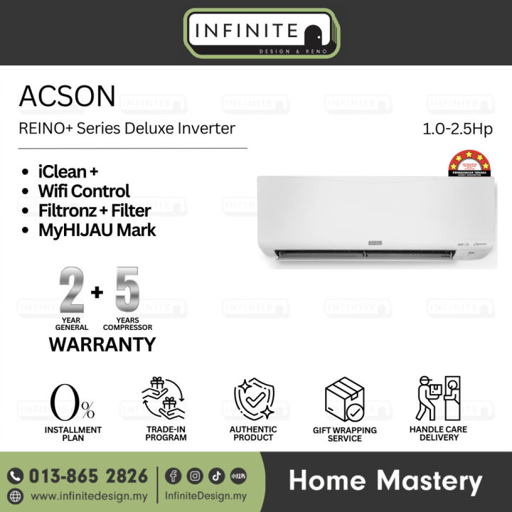 Acson REINO+ Series Deluxe Inverter Air Conditioner 1.0/1.5/2.0/2.5Hp ...
