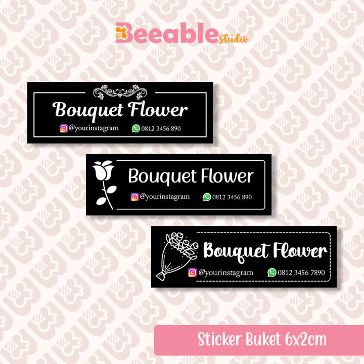 [46pcs] Sticker Label Stiker Buket Bunga Custom 6x2cm Tema Hitam ...