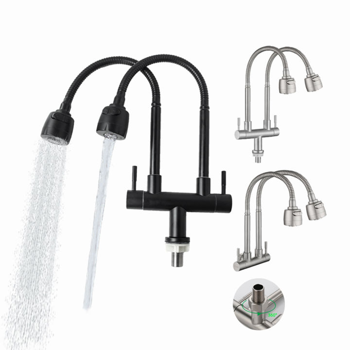 304 stainless steel kitchen faucet single cold double outlet sink sink ...