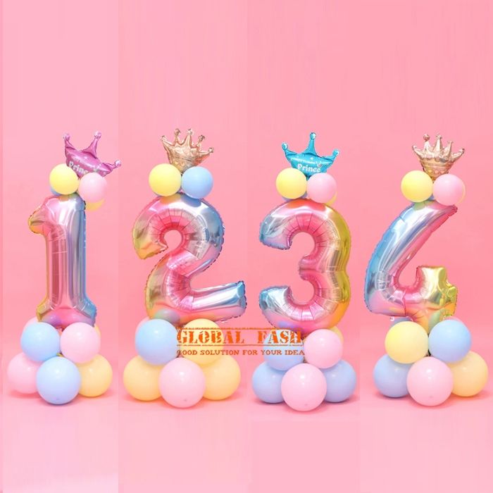 Balon standing angka rainbow 80 cm / standing balon angka mahkota ...