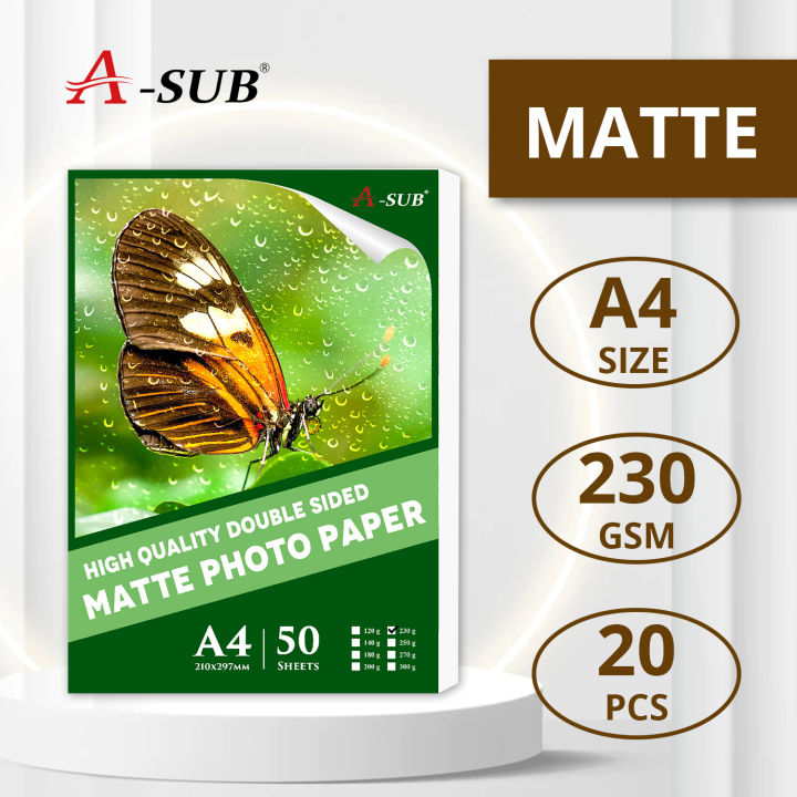 [Double Matte 230gsm] A-SUB Double-Sided A4 Matte Photo Paper 230gsm Matte Inkjet Paper 20pcs ...