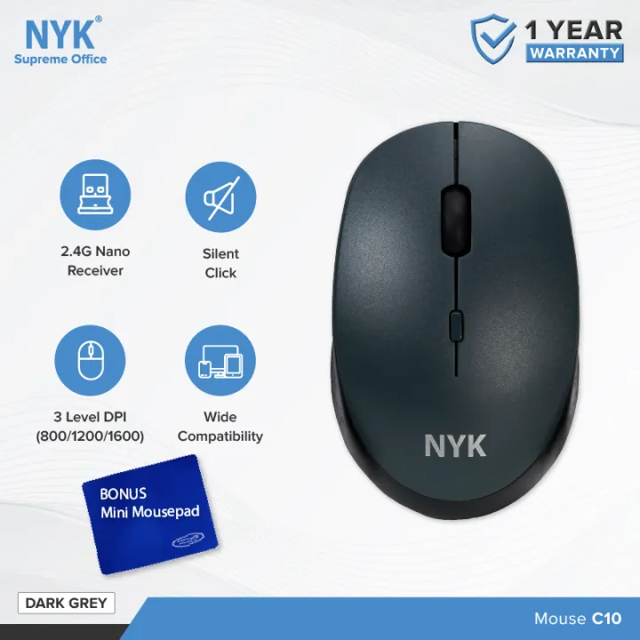 Mouse Wireless NYK C10 Silent Click DARK GREY | Lazada Indonesia