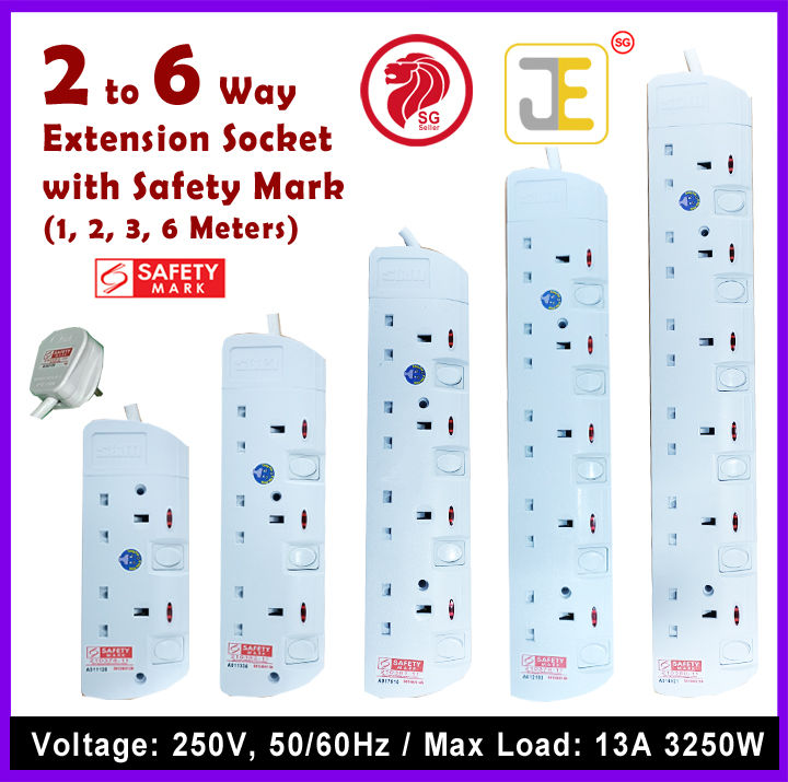 2 to 6 Way Safety Mark Extension Socket ( 1, 2, 3 & 6 Meters ) | Lazada ...