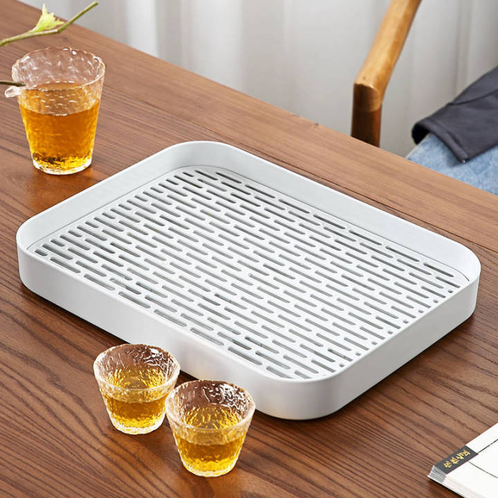 2-Tier Tea Serving Tray Dish Drainer Dish Drying Rack with Drainboard ...