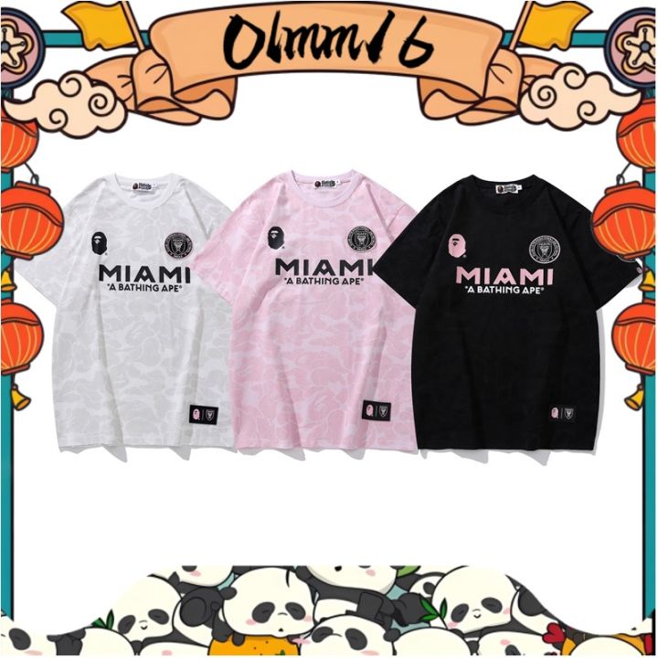 แบรนด์เฉา 2024 ใหม่ BAPE ร่วมกันหลายสีลายพรางฉลากชายและหญิงผ้าฝ้ายแขนสั้นเสื้อยืด XS-5XL ...