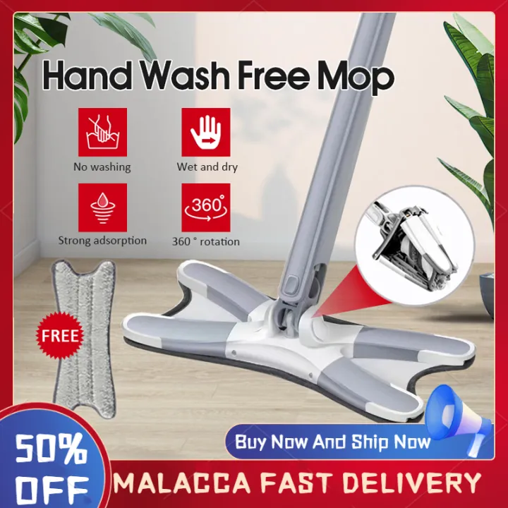 Flat Mop 360°X Shape Hand Free Lazy Flat Mop Self-Twisting Microfiber ...