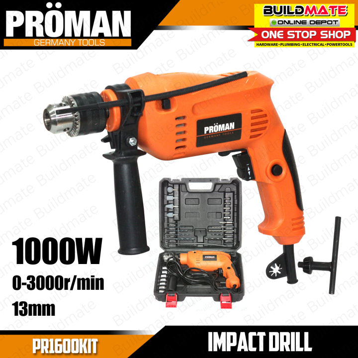 PROMAN Impact Drill Driver Kit with Accessories & Case 1000W PR1600BX ...