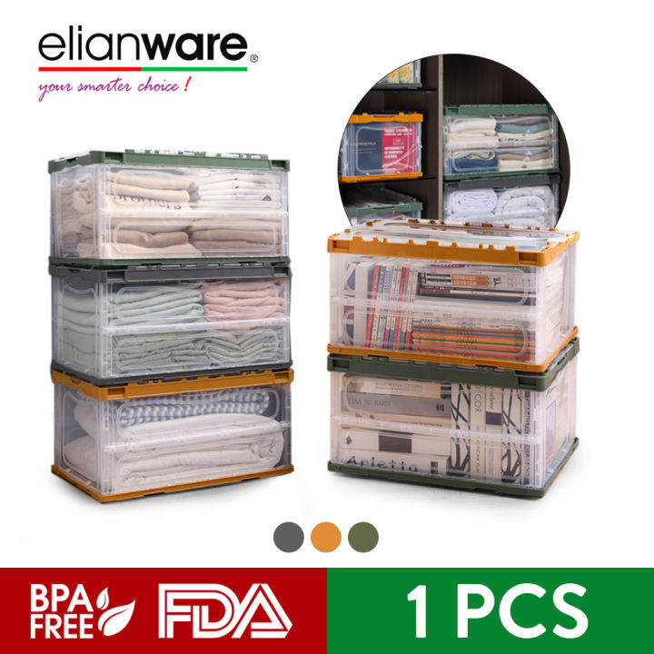 Elianware Foldable Storage Box Multipurpose Easy Lock Large Transparent ...