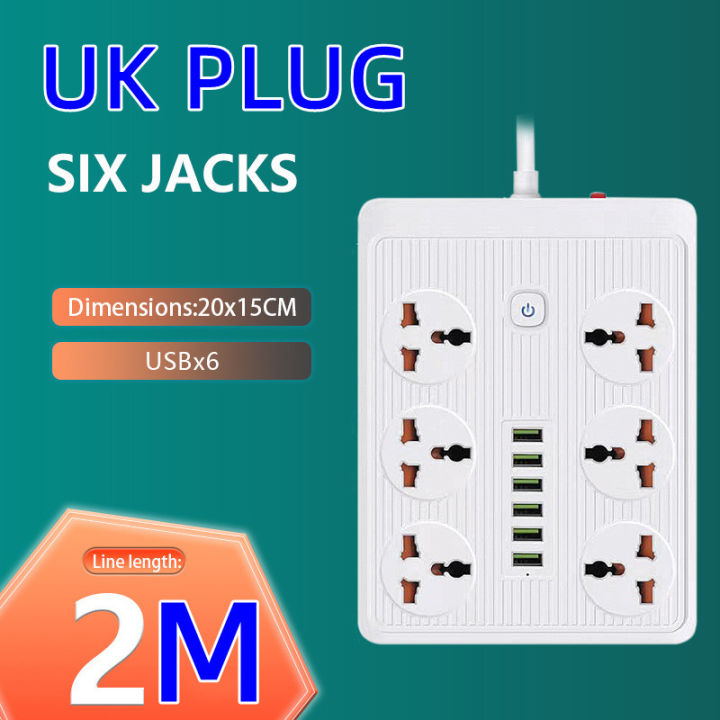 6 Way White Singapore Socket Black Usb Type C 2 Meter Cable with Switch ...