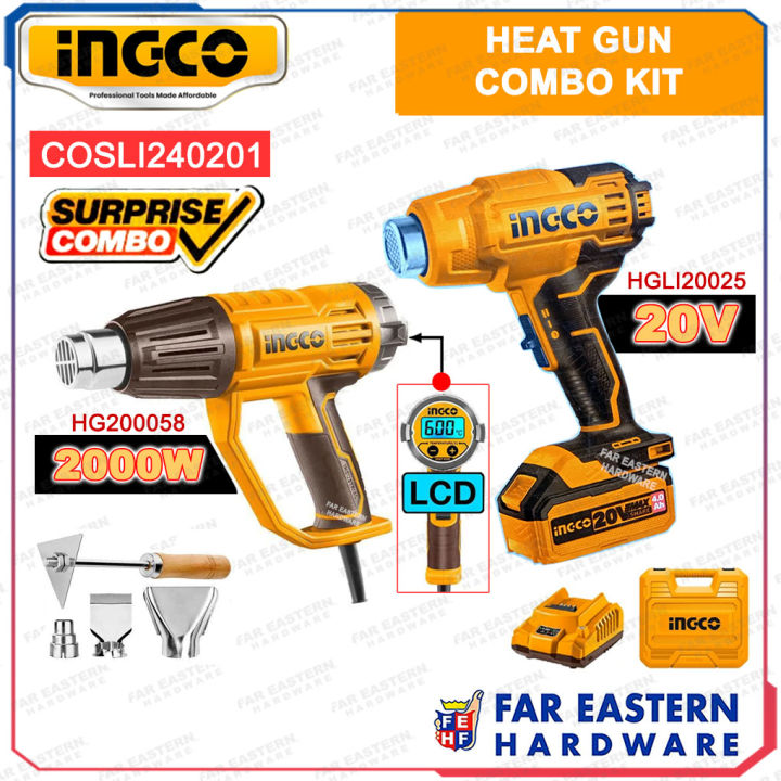 INGCO Cordless Heat Gun 20V COMBO KIT w/ Battery & Charger COSLI240201 ...
