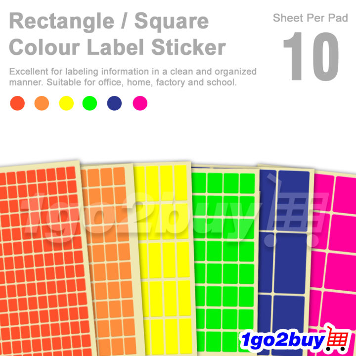 PM Rectangle / Square Label Fluorescent Color Sticker Assorted Sizes ...