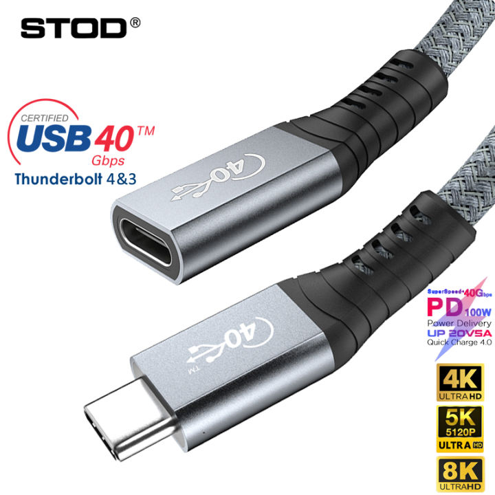 STOD Thunderbolt 3 kabel sambungan USB C Thunderbolt 4 40Gbps Male ke Female PD Charge 5A 100W ...