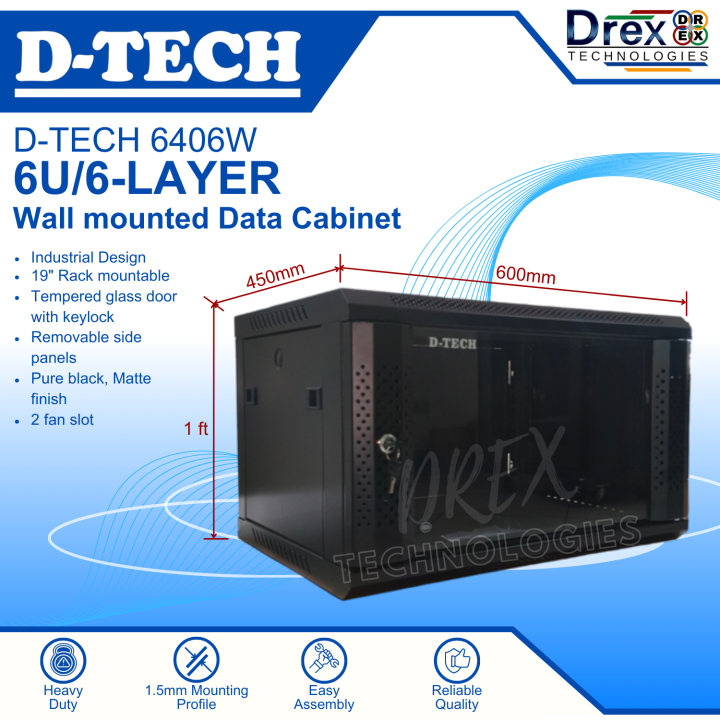 D-Tech 6406 6U Wallmounted Data Cabinet W=600 * D= 450 * H=1FT | Lazada PH