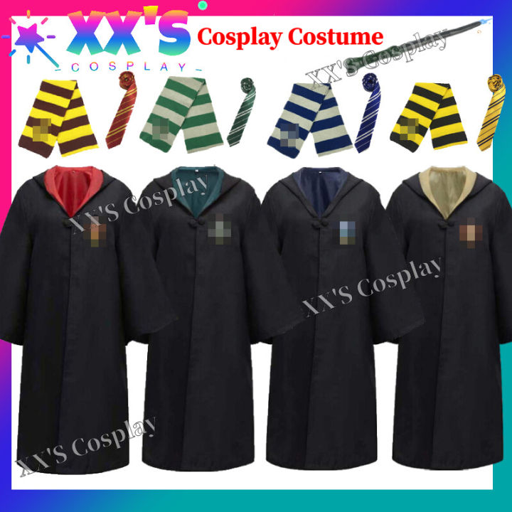 4-piece Harry Potter Cosplay Costume Robe Scarf Tie Luminous Wand Magic ...