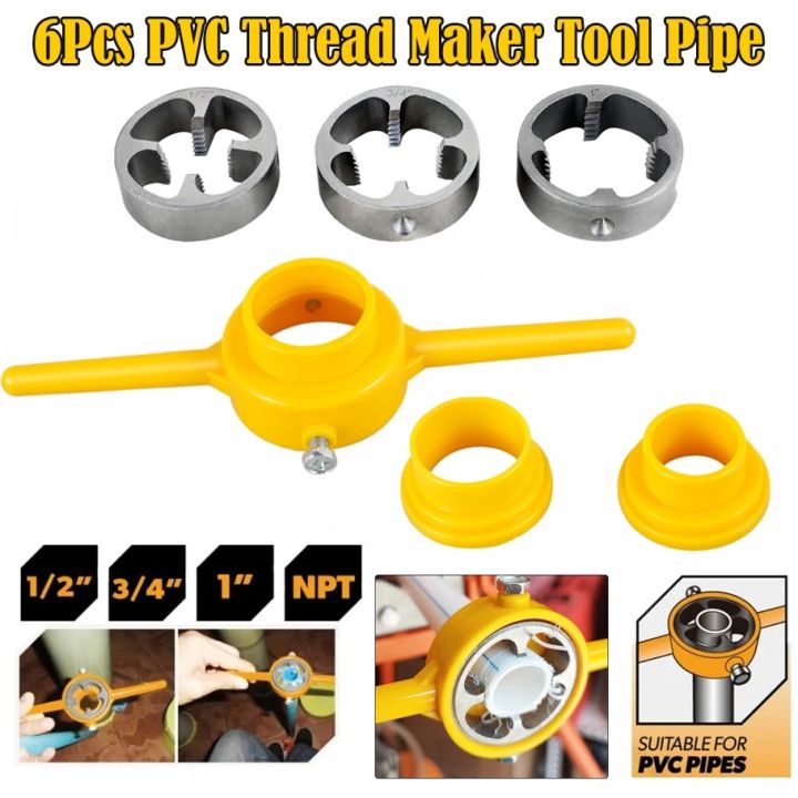 【wesucome】6Pcs PVC Thread Maker Tool Pipe Threader Kit With 1/2 Inch 3/4 Inch 1 Inch Dies Pipe ...