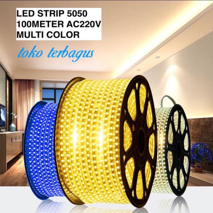 5050 Lampu Selang led strip 50M/100M free soket Led Drop Ceiling Plafon ...