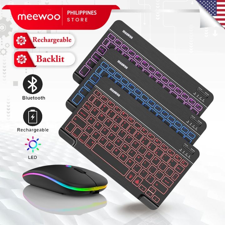 Meewoo Backlit Wireless Bluetooth Keyboard And Mouse Rechargeable ...