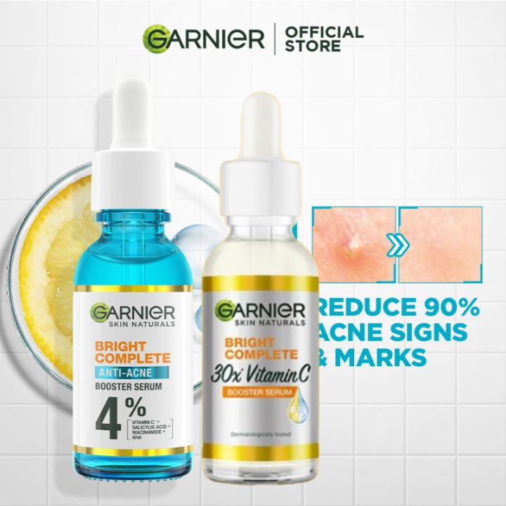 Garnier Bright Complete Anti Acne Serum (30mL) - with Niacinamide, Salicylic Acid, AHA, Face ...