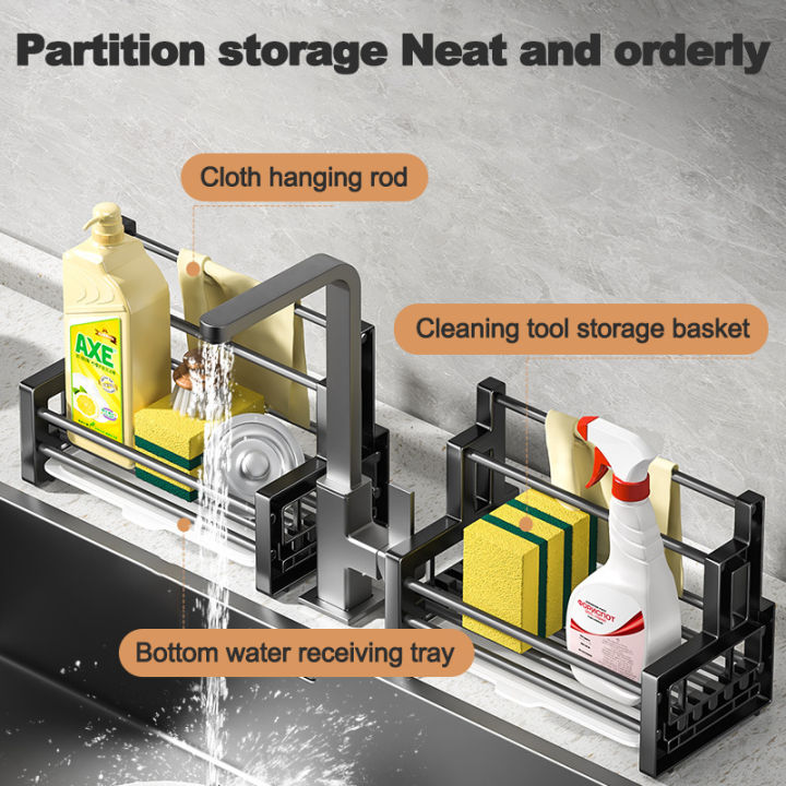 YOHI Kitchen Towel Rack Draining Rag Holder Stainless Steel Sink Faucet ...