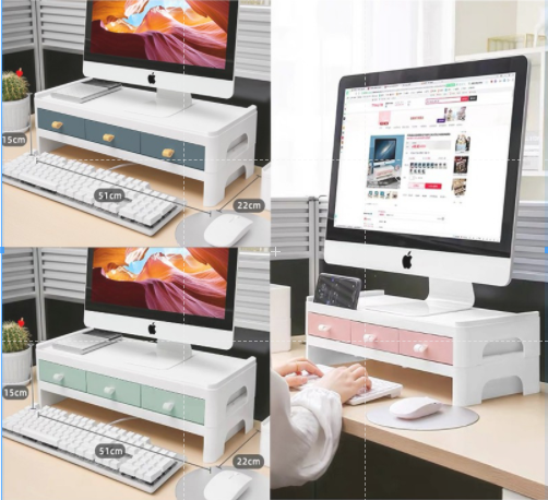 THE BABY DIARY Computer Monitor Stand with Drawers Desk Organizer for ...