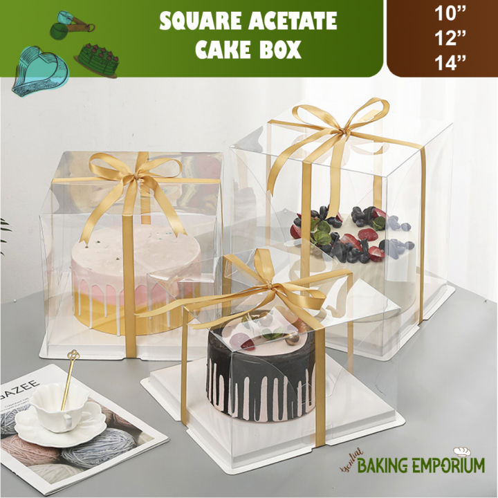 COD Square Acetate Cake Box Display Clear Transparent Up to 14 Inch ...