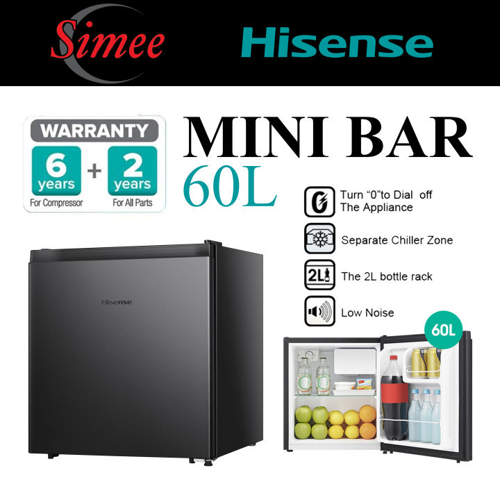 Hisense RR60D4ABN (Black) Mini Bar Single Door Fridge Refrigerator Peti ...