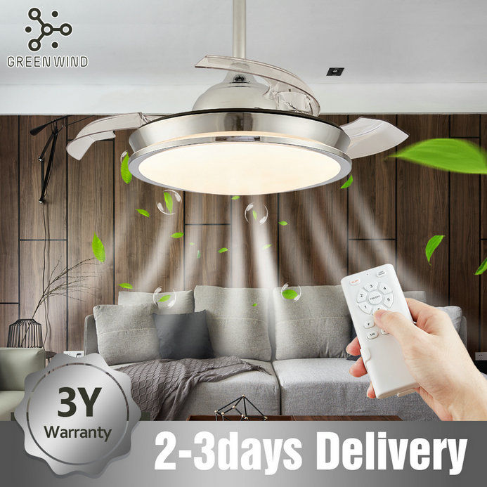 Green Wind 36 inch Ceiling Fan with Light Inverter Fan Lamp Stainless ...