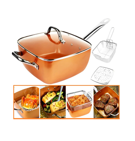 3In1/ 5in1 Migas Non-Stick Square Copper pan Cooking Pan with Strainer ...