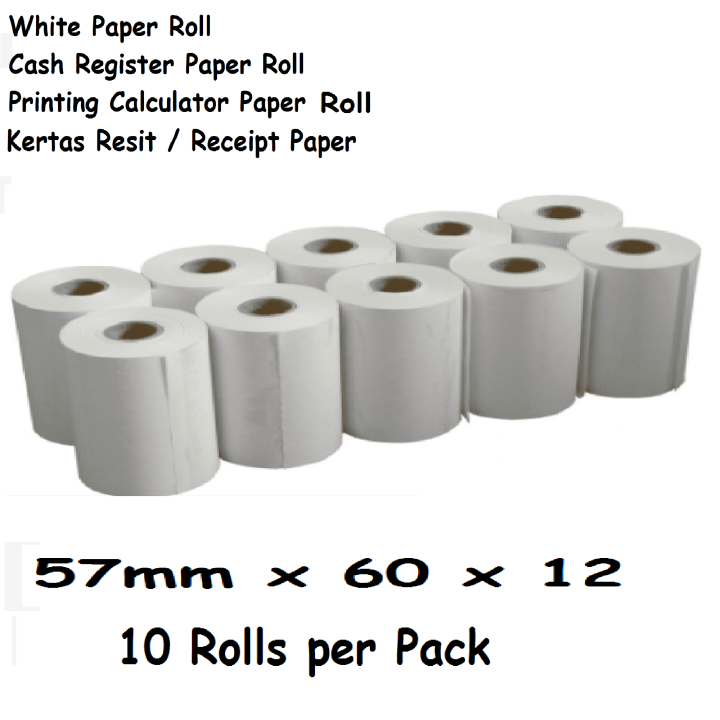 High white Receipt Paper Roll Kertas Resit 57mm 57 x 60 x 12 Cash ...