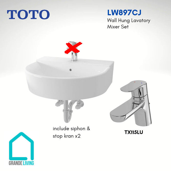 TOTO WASTAFEL GANTUNG WALL HUNG LAVATORY LW897CJ SET MIXER TX115LU ...