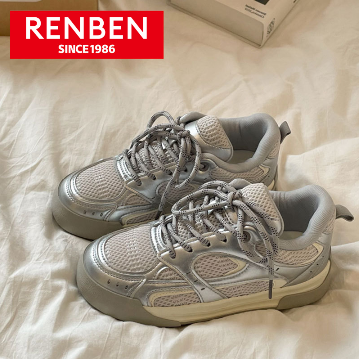 รองเท้าสีขาวระบายอากาศตาข่าย RENBEN สำหรับผู้หญิงรองเท้าลำลองเล่นกีฬาหลากหลายใหม่ฤดูใบไม้ผลิ ...