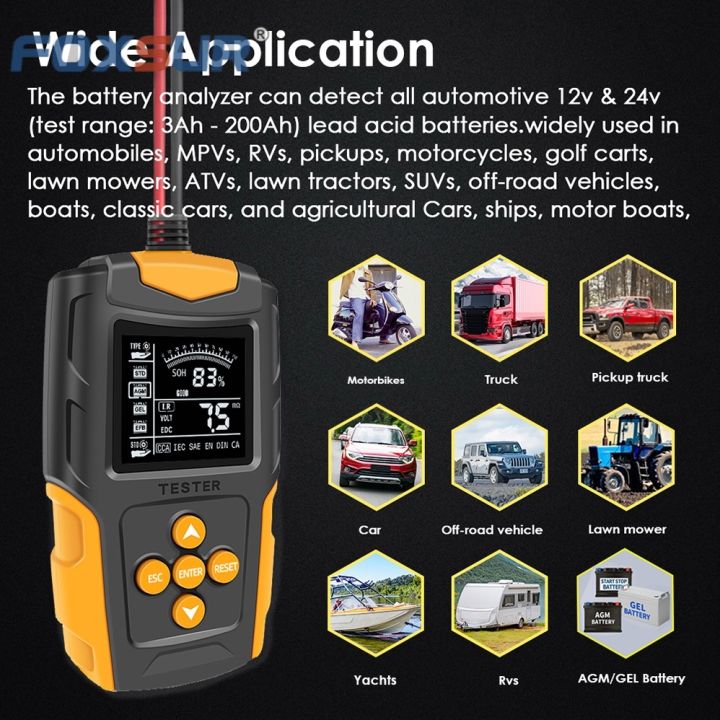 FOXSUR 12V24V Car Battery Tester Analyzer CCA Internal Resistance ...