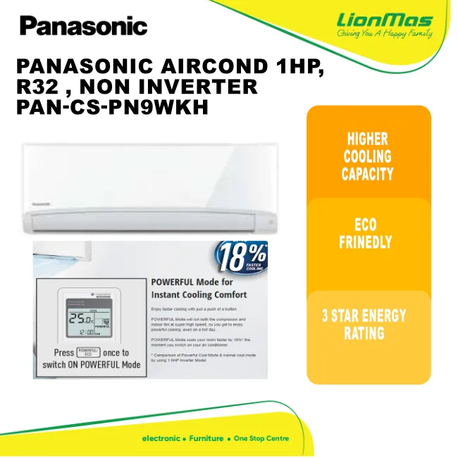 PANASONIC AIRCOND 1HP, R32 , NON INVERTER PAN-CS-PN9WKH | Lazada