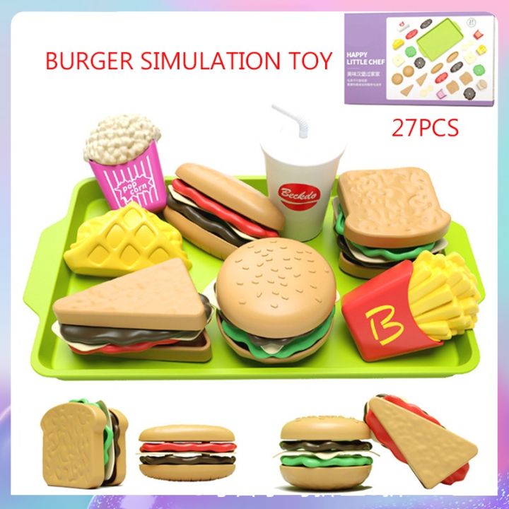 27pcs Pretend Play Food Toys Set Play House Sandwich French Fries ...