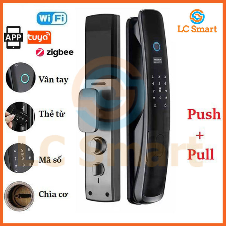 Khóa vân tay cửa gỗ cao cấp thông minh Push Pull PP02 dùng App TUYA ...