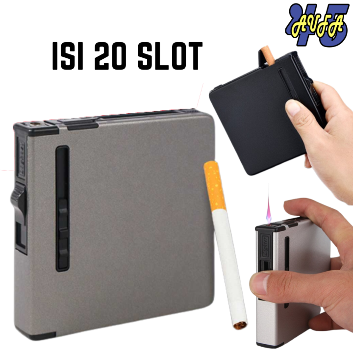 KOTAK ROKOK 20 SLOT DENGAN KOREK GAS BARA TAHAN ANGIN ANTI LEMBAB ...