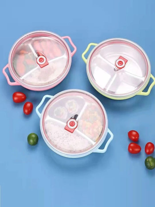 3 Grid DIVIDED ROUND STAINLESS PLATE DIVIDED CANTEEN PLATE KID’S PARTY ...