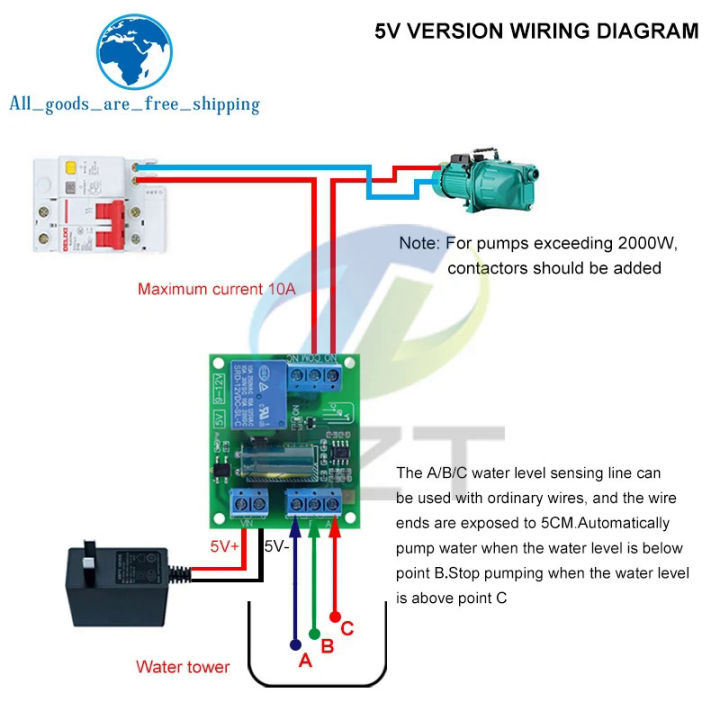 TZT 5V/12V Water Level Automatic Controller Relay Liquid Sensor Switch Solenoid Valve Motor Pump ...
