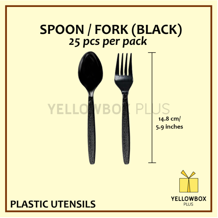 25pcs Disposable Plastic Utensil - Spoon, Fork - Black White High ...