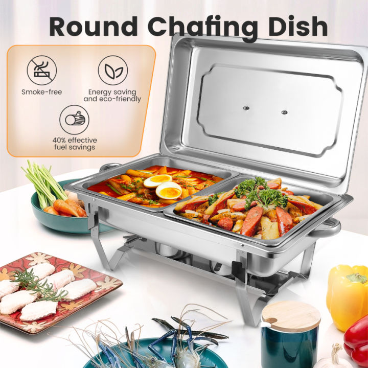 9L Foldable Stainless Steel Square Buffet Stove Dish Set Container Food ...