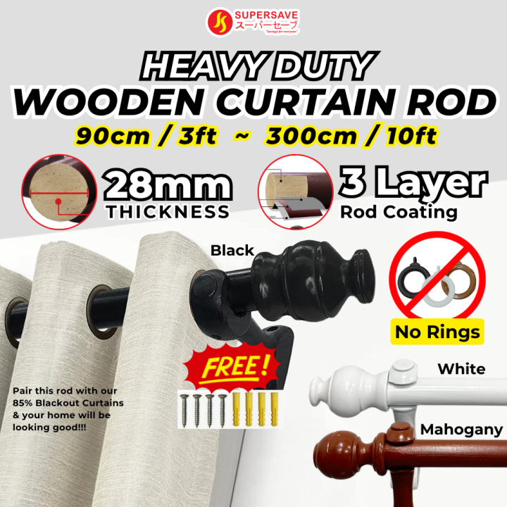 SUPERSAVE Wooden Curtain Rod 28mm Heavy Duty Wooden Rod Solid Rod ...